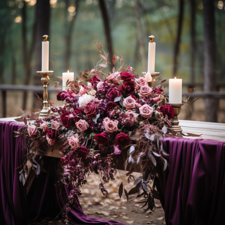 Elegant Harmony: Blush & Maroon Rose Arch